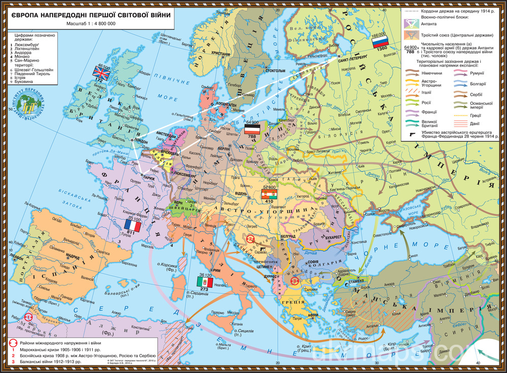 Карта Європи напередодні Першої світової війни | 100х70 см