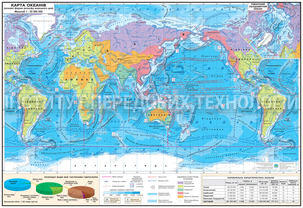 Карта океанів (карта океанів про основні форми рельєфу морського дна)